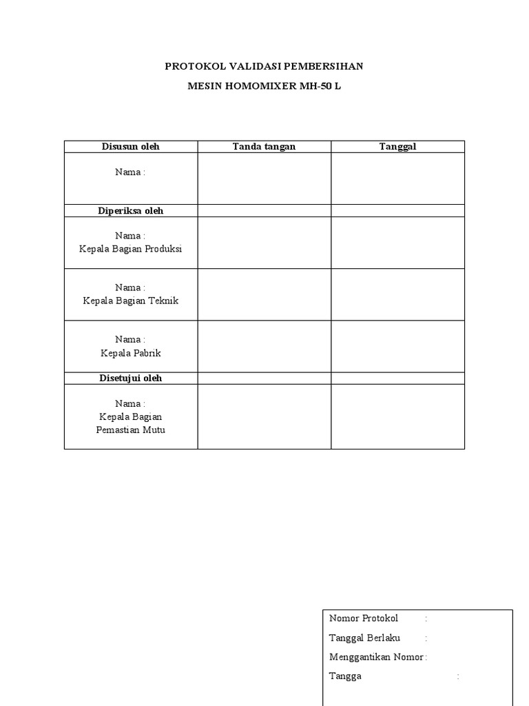 1.1 Protokol Validasi Pembersihan Mesin Homomixer HM-50 L | PDF