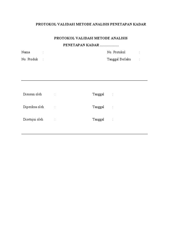 2.1 Protokol Validasi Metode Analisis Penetapan Kadar ........ | PDF