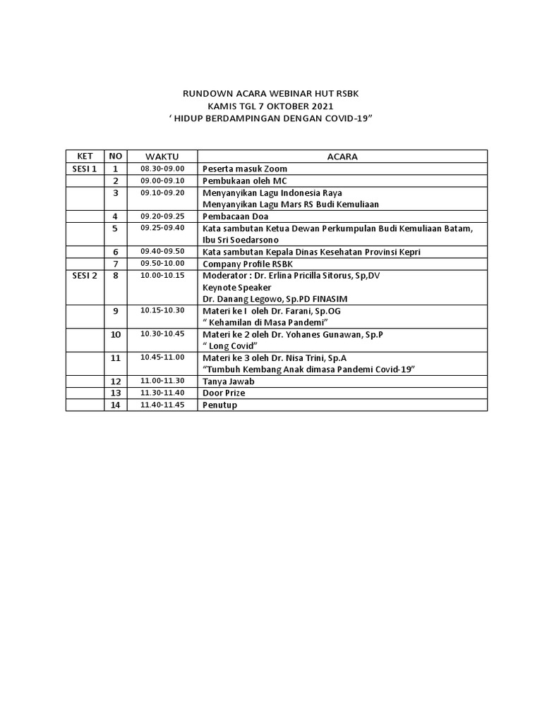Rundown Acara Webinar Hut RSBK Rev 27 Sep 2021 | PDF