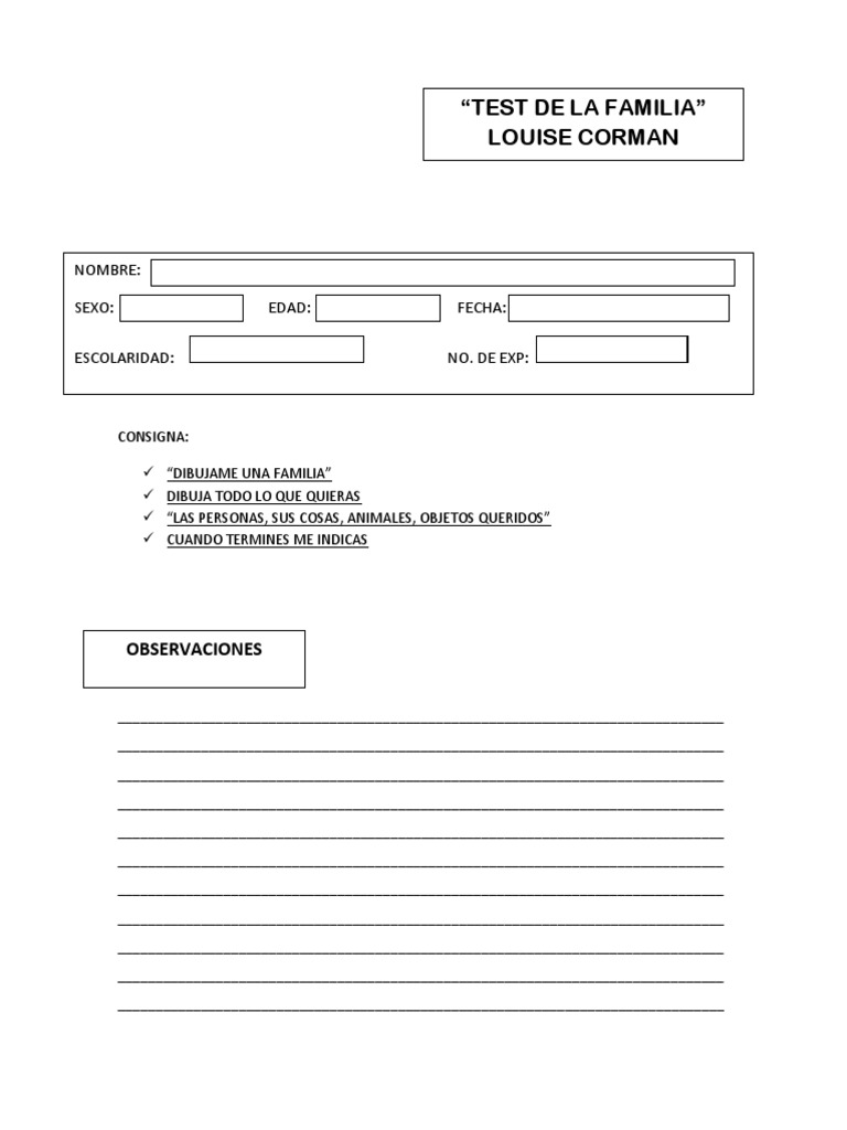 Test de La Familia - Llenado | PDF