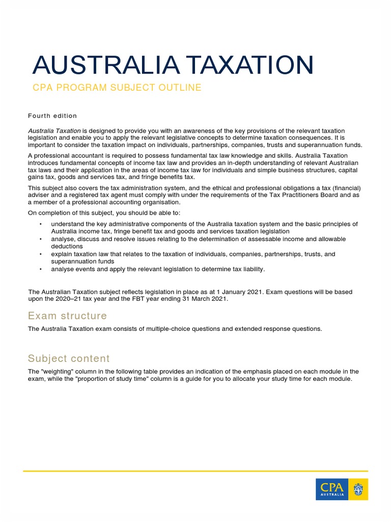 Australia Taxation: Cpa Program Subject Outline | PDF | Tax Deduction ...