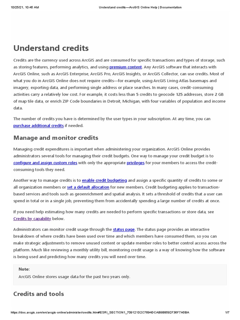 Understand credits-ArcGIS Online Help - Documentation | PDF | Arc Gis ...
