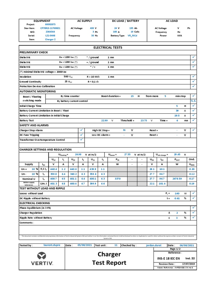 Charger Test Report: Electrical Tests | PDF | Alternating Current ...