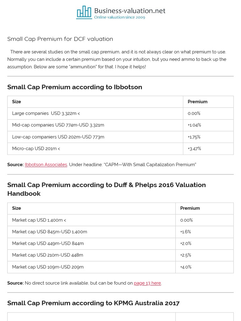 Small Cap Premiums for Valuation Models | PDF | Cyberspace | Financial ...