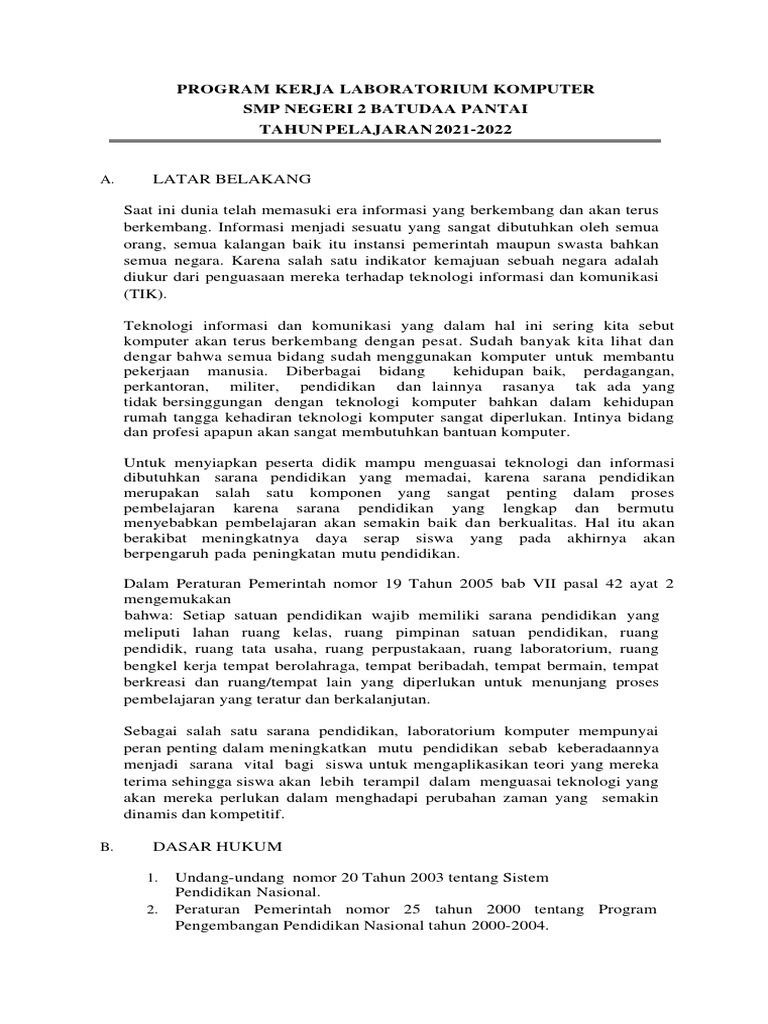 Program Kerja Laboratorium Komputer | PDF