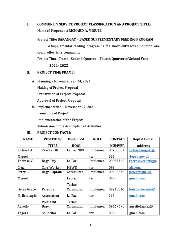 Barangay-Based Supplementary Feeding Program: Addressing Malnutrition in the Community Through ...