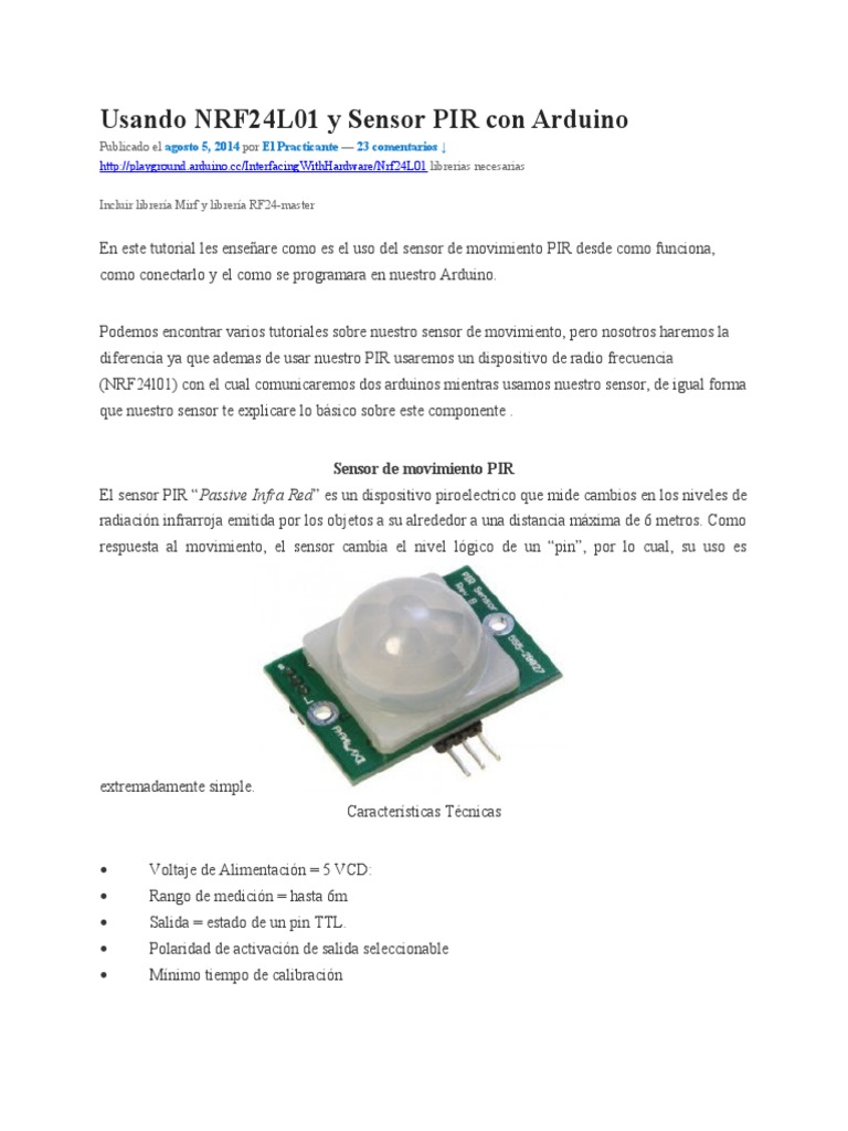Usando NRF24L01 y Sensor PIR Con Arduino | PDF | Infrarrojo | Arduino