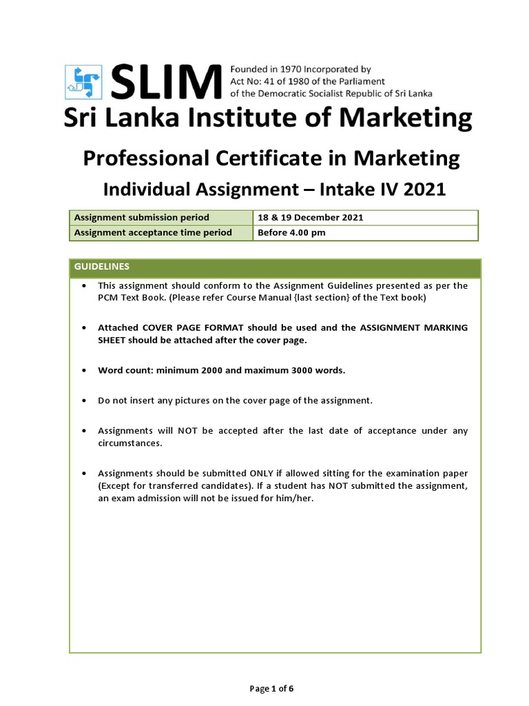 PCM - IV 2021 Assignment | PDF | Marketing | University And College ...