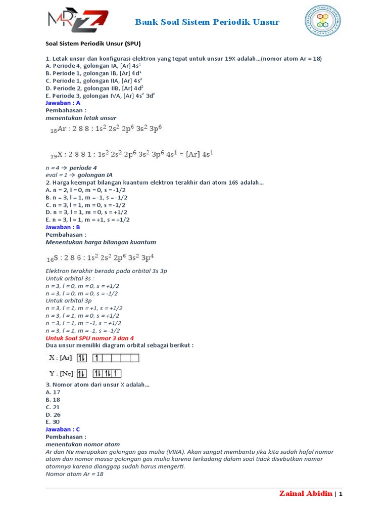 Bank Soal Kelas X - Sistem Periodik Unsur | PDF
