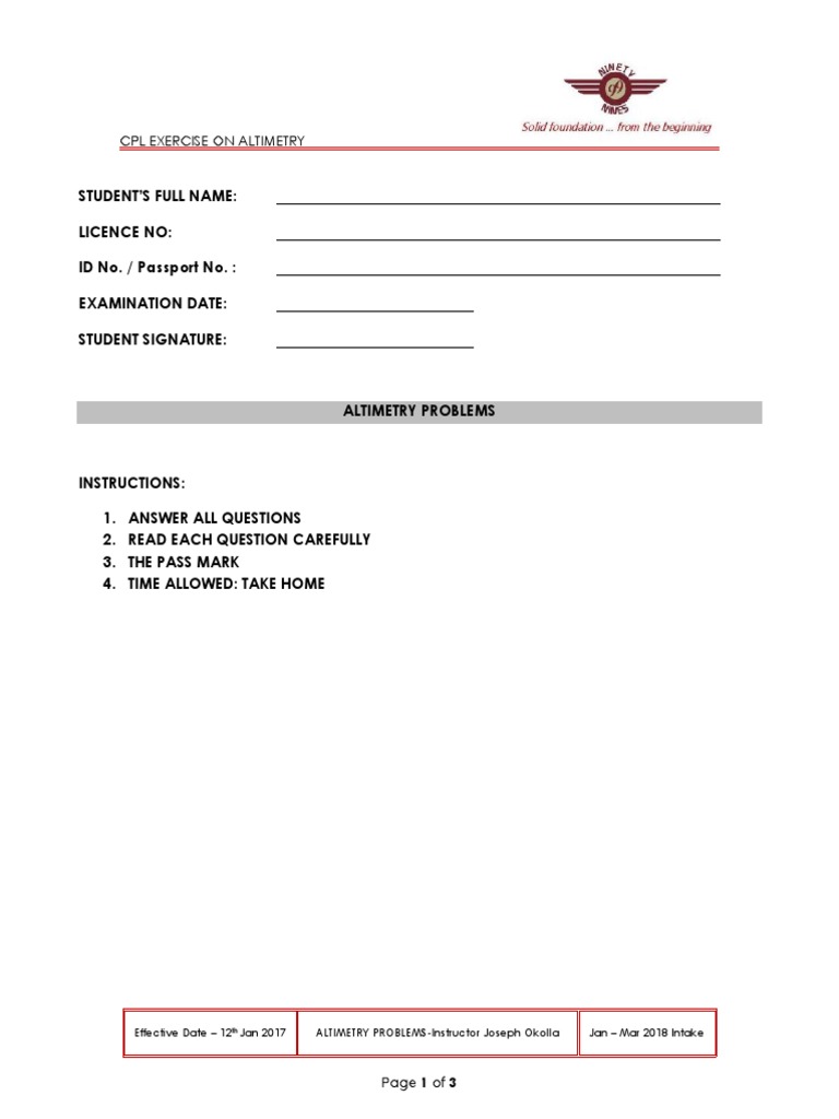 Altimetry Exercises 2021 | PDF | Altimeter | Altitude