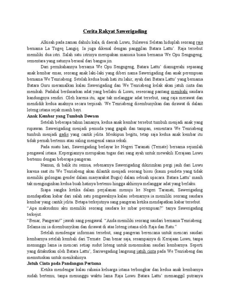 Cerita Rakyat Sawerigading | PDF