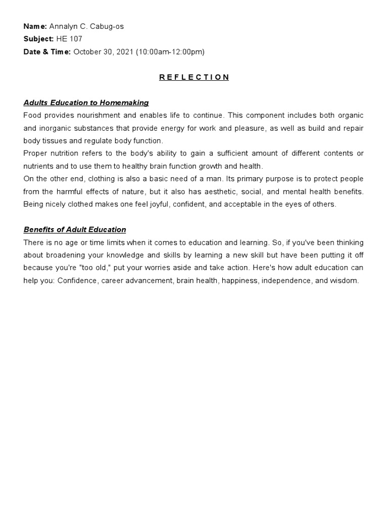 My Reflection - HE107 | PDF