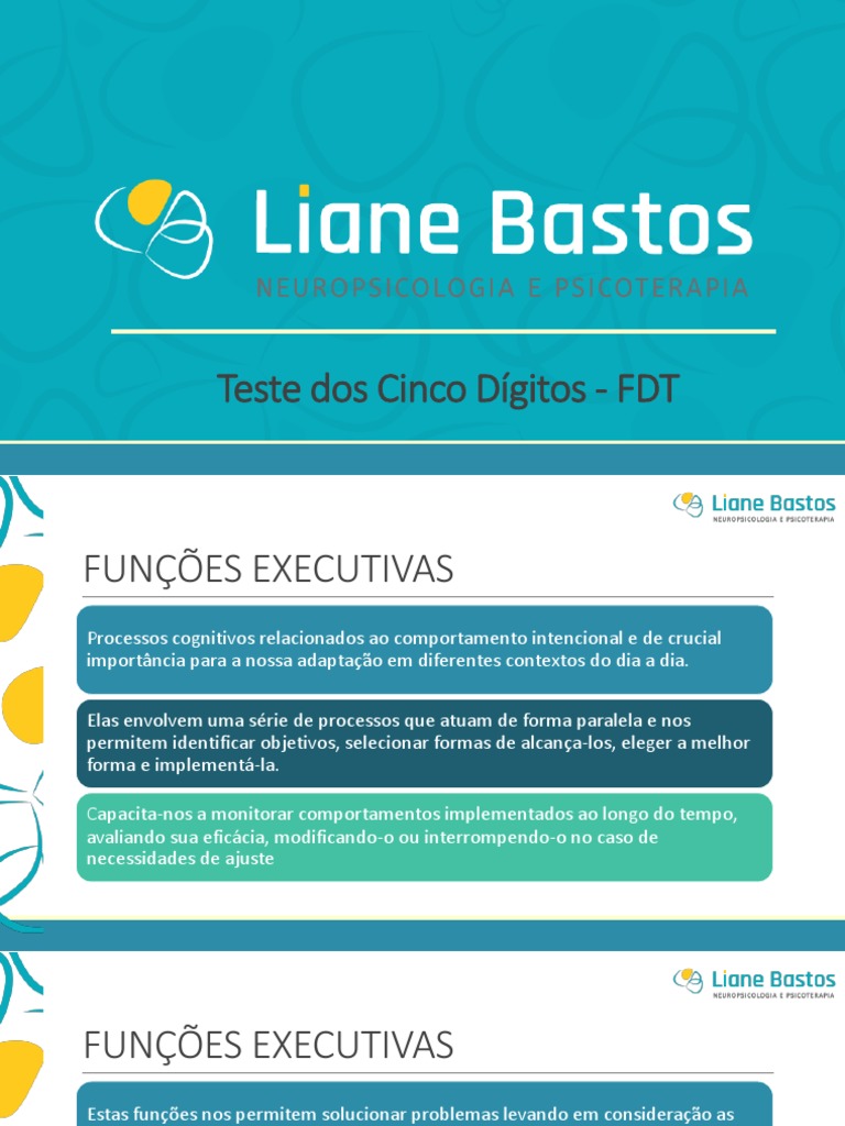 Aula - Teste Dos Cinco Dígitos - FDT | PDF | Córtex cerebral | Tempo