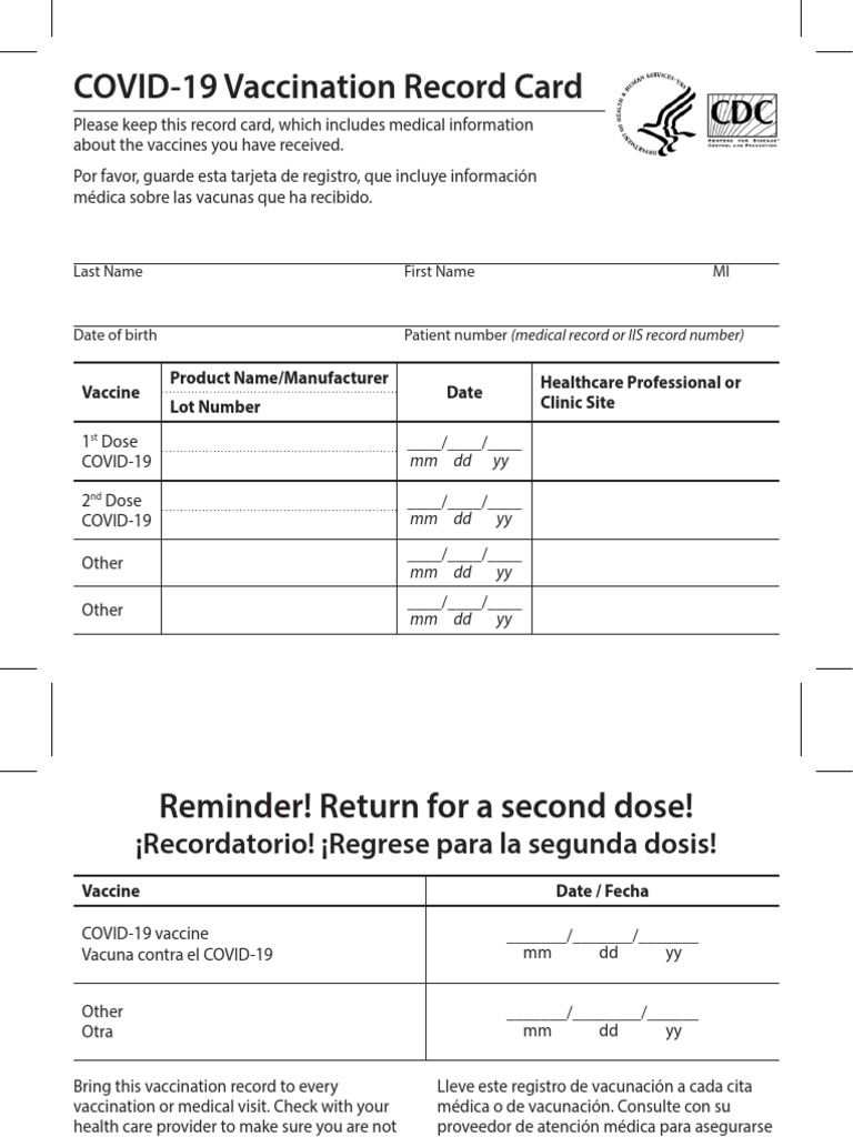 COVID-19 Vaccination Record Card CDC (8!17!2020) | PDF | Pediatría ...