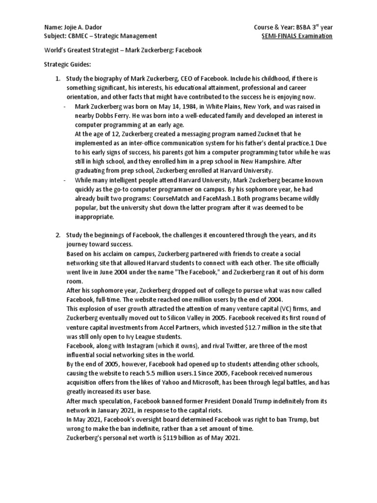 World Greatest Strategists - Mark Zuckerberg of Facebook | PDF | Mark ...