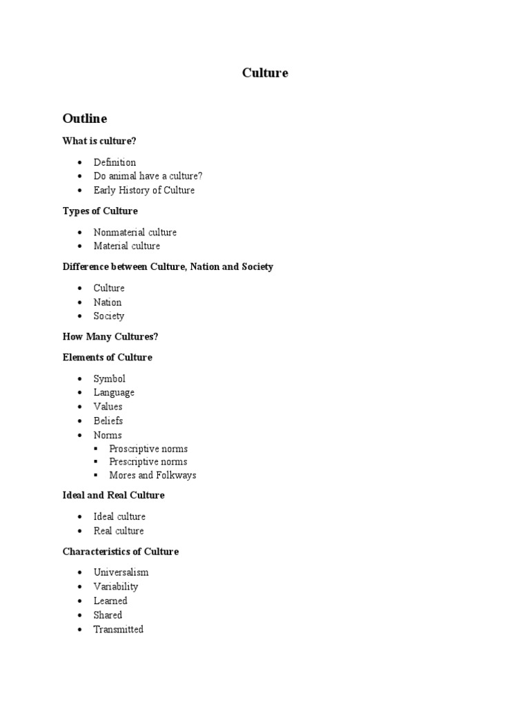 Culture Outline | PDF | Value (Ethics) | Society