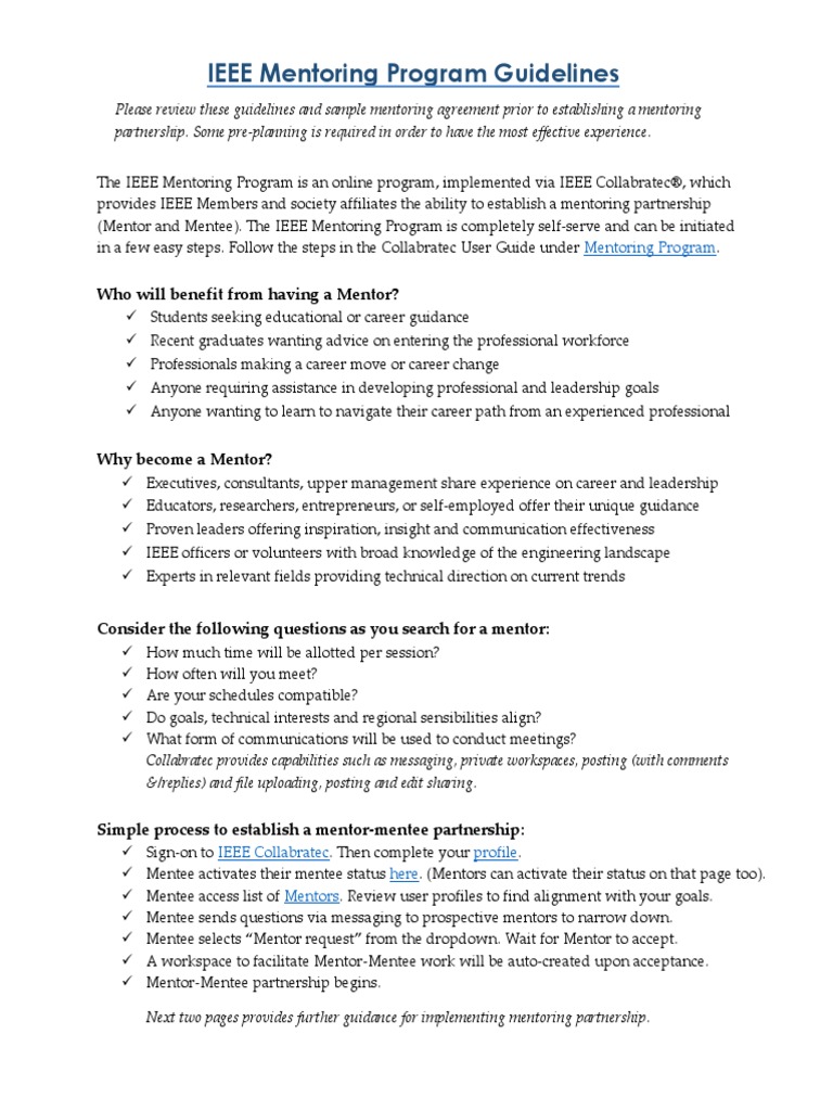 IEEE Mentoring Program Guidelines: Who Will Benefit From Having A Mentor? | PDF | Mentorship | Goal