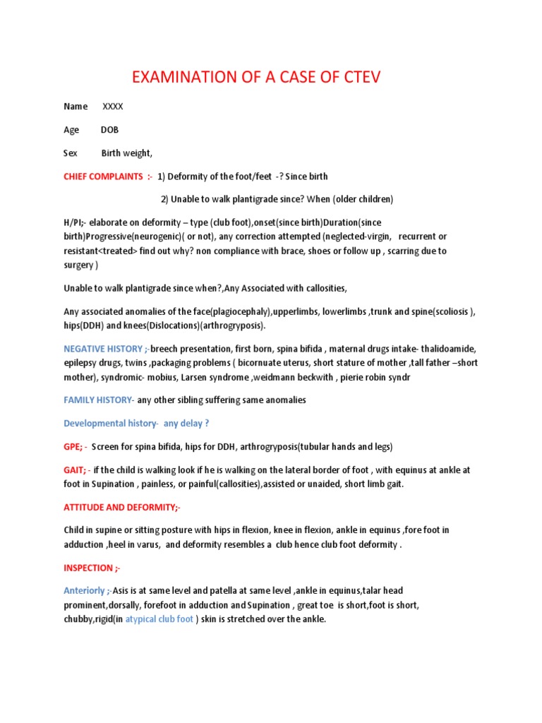 EXAMINATION OF A CASE OF CTEV | PDF | Foot | Ankle