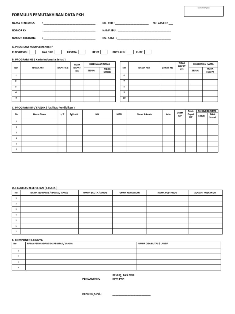 Formulir Pemutakhiran Data PKH | PDF