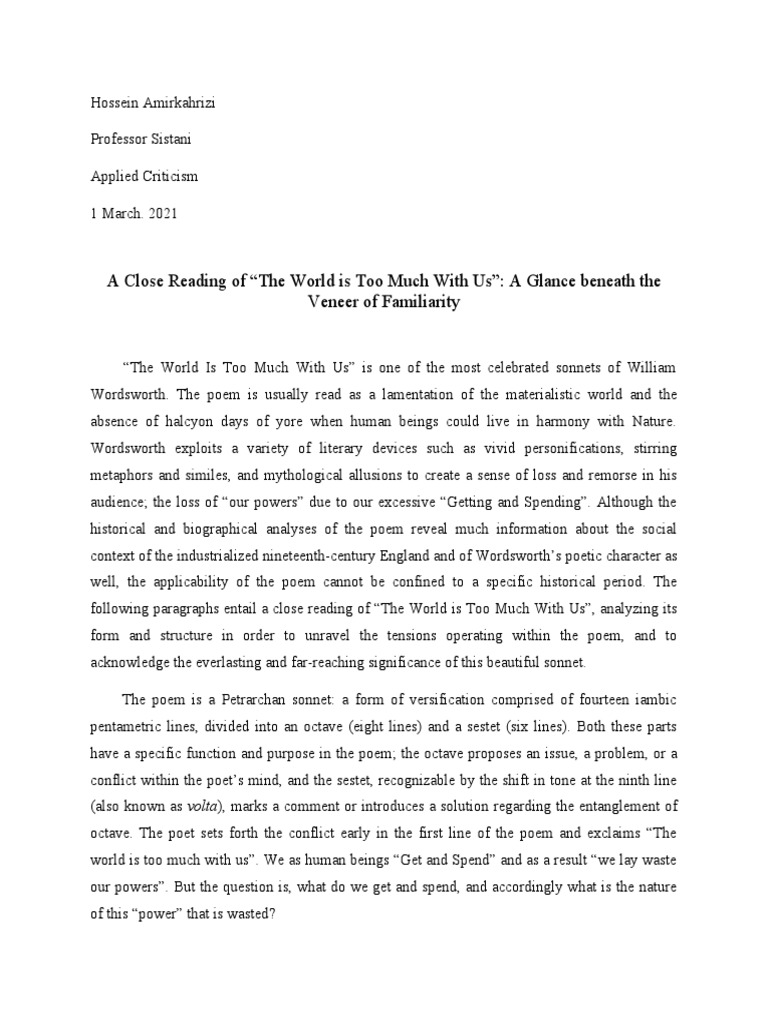 The World Is Too Much With Us | Download Free PDF | Poetry | Stanzaic Form