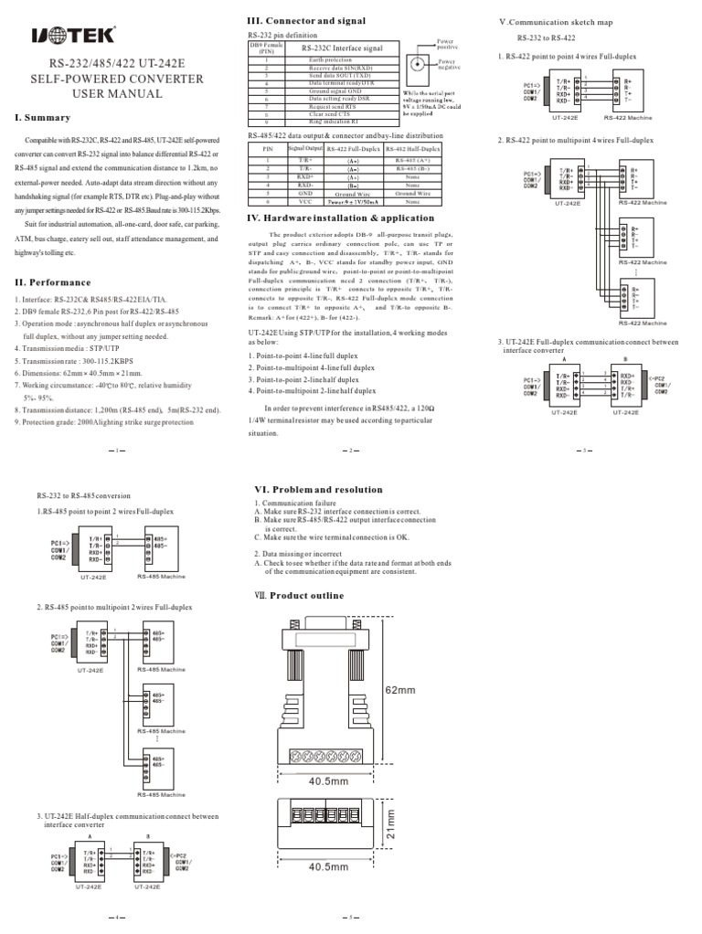RS485 Connection Pinout | PDF | Computer Engineering | Physical Layer ...