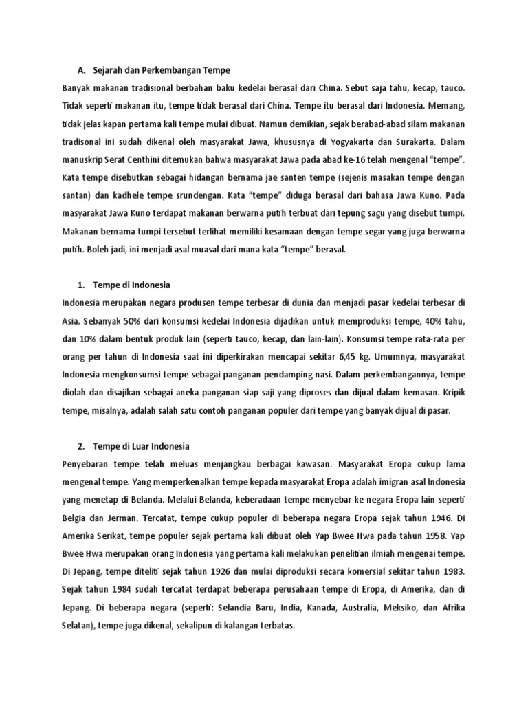 SEJARAH DAN PROSES PEMBUATAN TEMPE | PDF