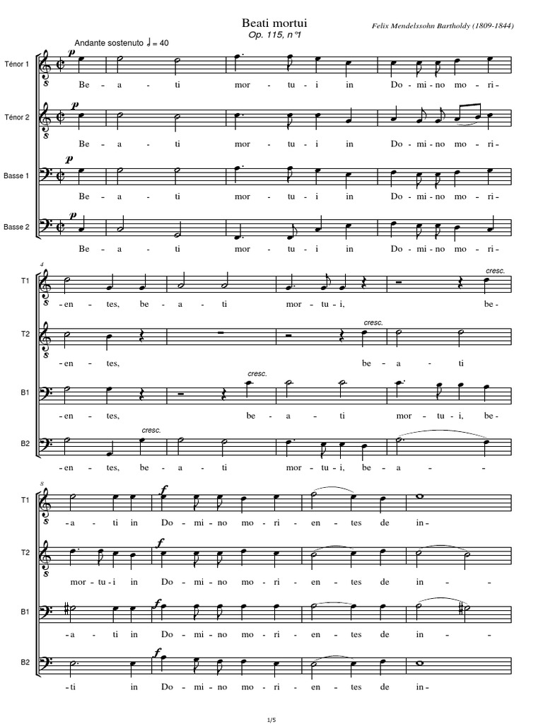 Beati Mortui Mendelssohn TTBB | PDF