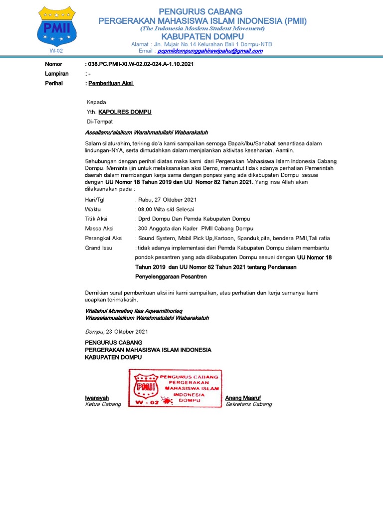 Surat Aksi PMII Dompu | PDF