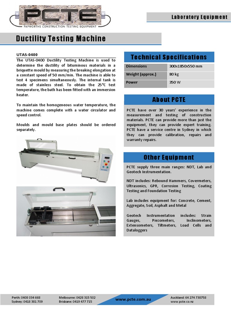 Ductility Testing Machine: Technical Specifications | PDF | Ductility ...