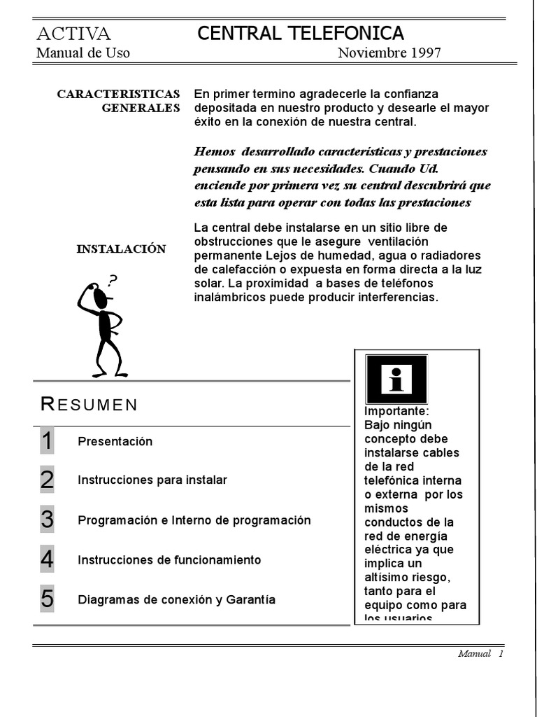 Manual de Uso de La Central Telefónica ACTIVA | PDF | Teléfono | Bienes ...