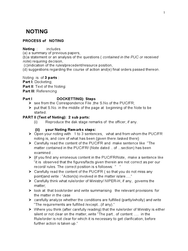 Noting: Process of Noting Noting | PDF | Finance & Money Management