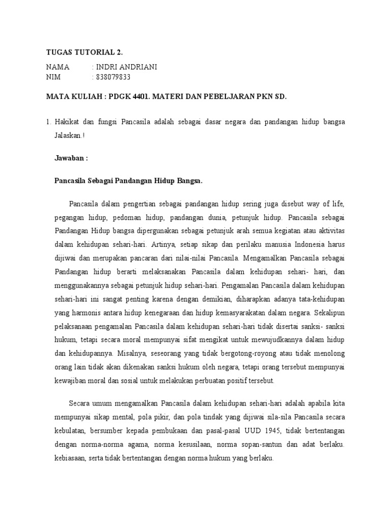 Tugas Tutorial 2. Materi Dan Pembelajaran PKN Sd. | PDF