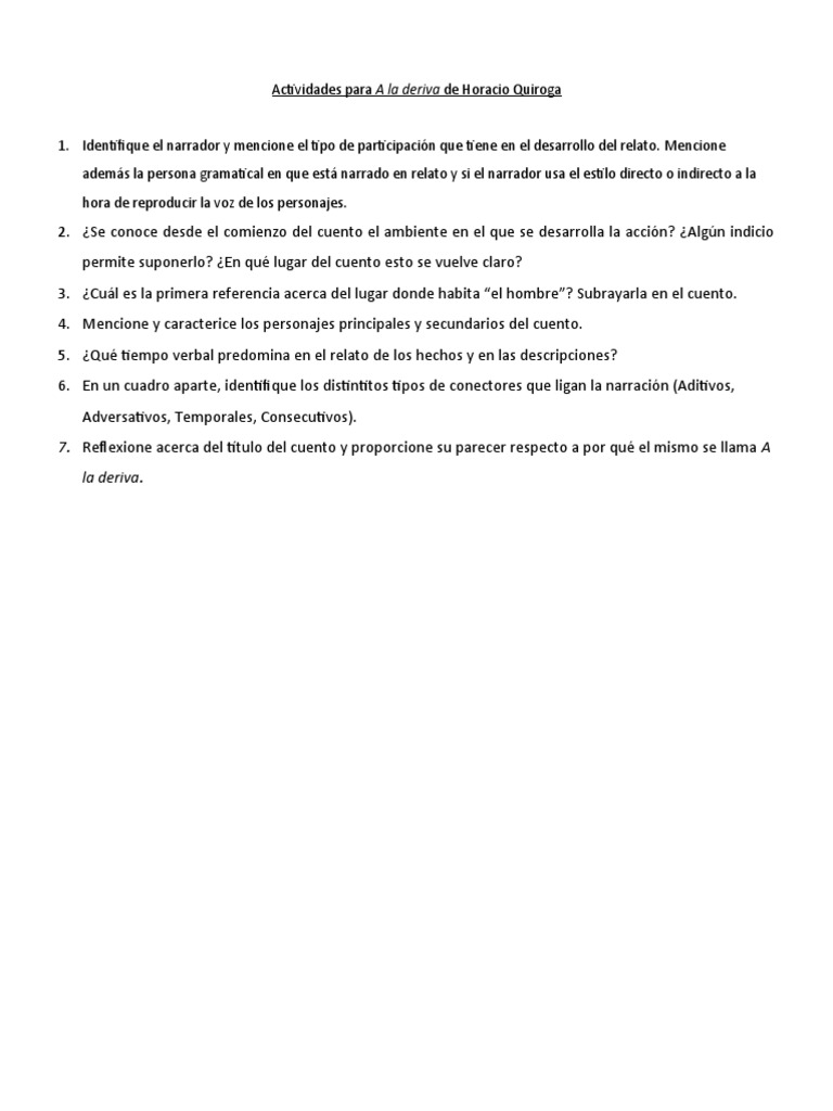 Actividades de comprensión: "A la deriva" | PDF