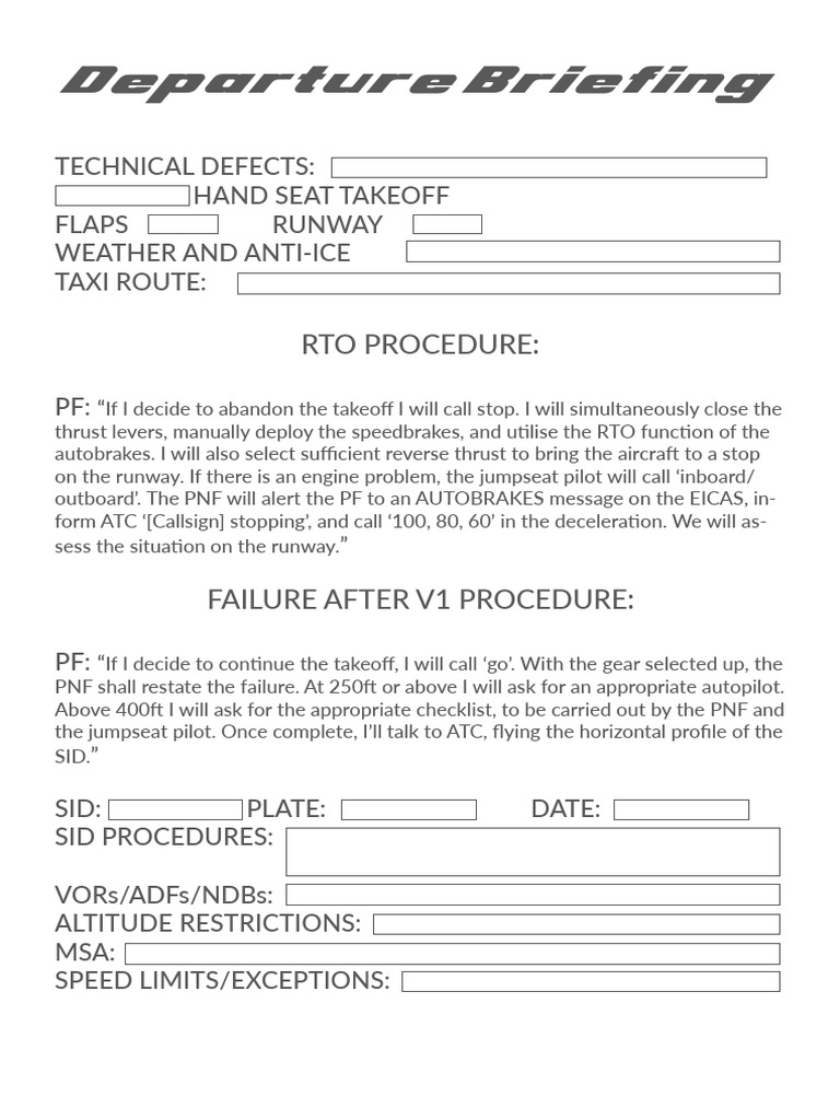 Departure Briefing: Rto Procedure | PDF | Aerospace Engineering | Aviation
