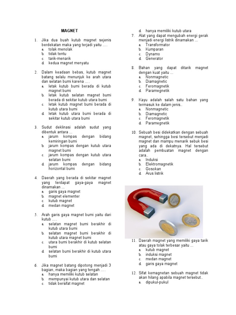 Soal Latihan Magnet Kelas 5 SD | PDF | Perjalanan | Sains & Matematika