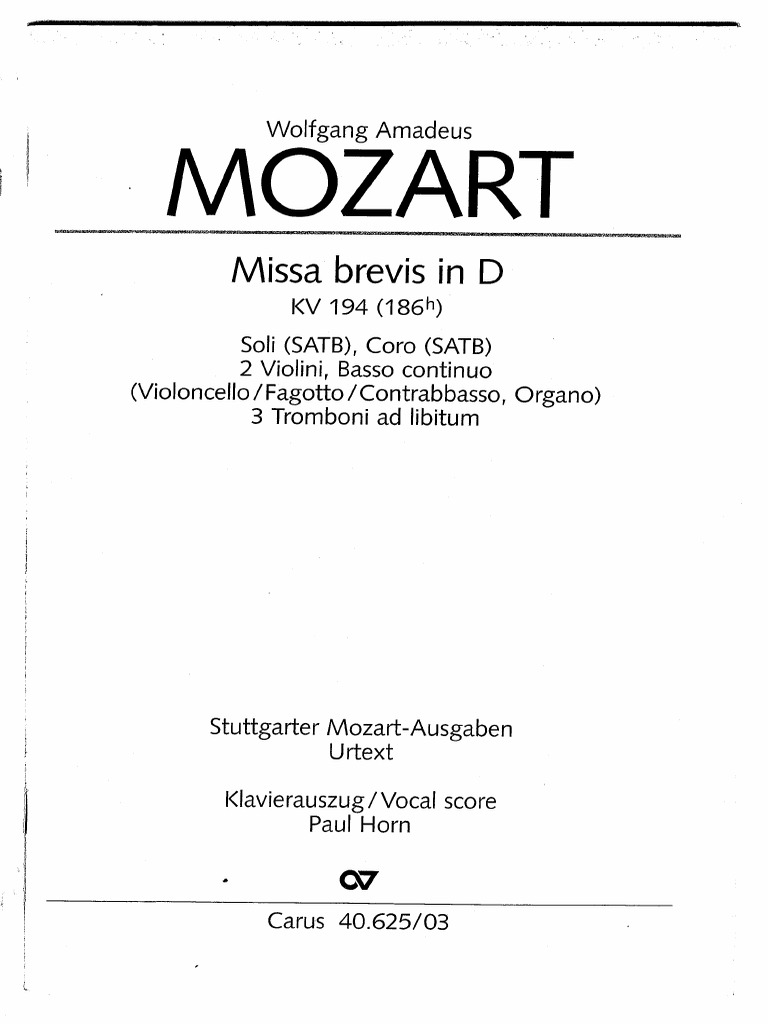Mozart - Missa Brevis in D KV 194 | PDF