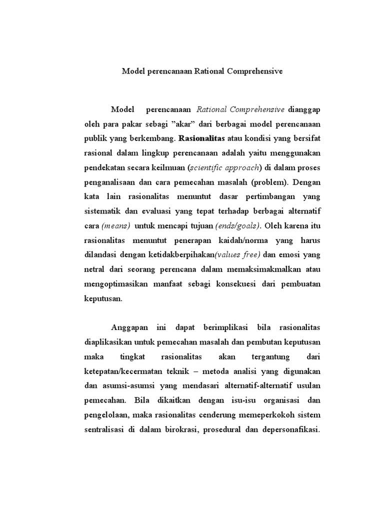 Model Perencanaan Rational Comprehensive | PDF