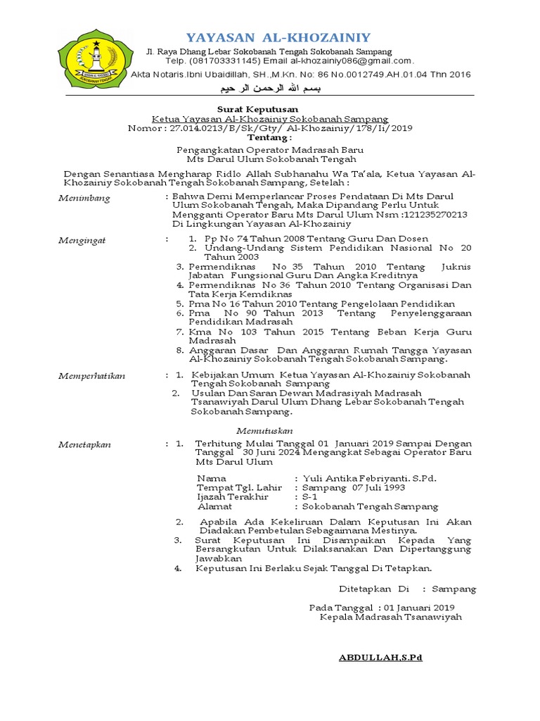 Pengangkatan Operator Baru Mts 2019 | PDF | Pengembangan Diri | Gaya Hidup