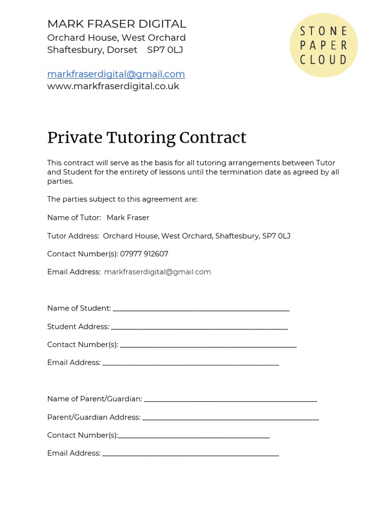 Private Tutoring Contract: Mark Fraser Digital | PDF