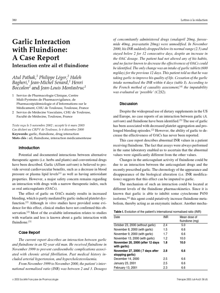 Garlic Interaction With Fluindione: A Case Report | PDF | Drugs ...