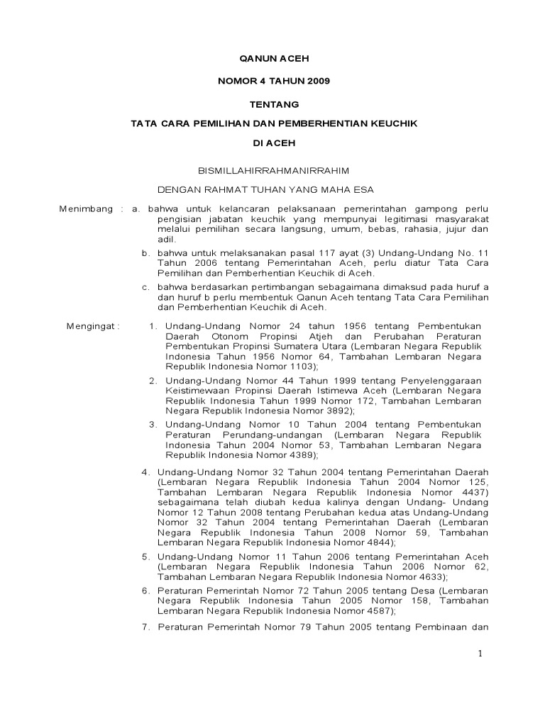 Qanun Aceh No 4 Tahun 2009 | PDF