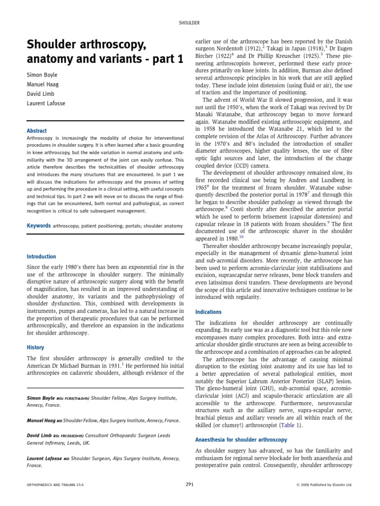 Shoulder Arthroscopy, Anatomy and Variants - Part 1 | PDF | Shoulder ...