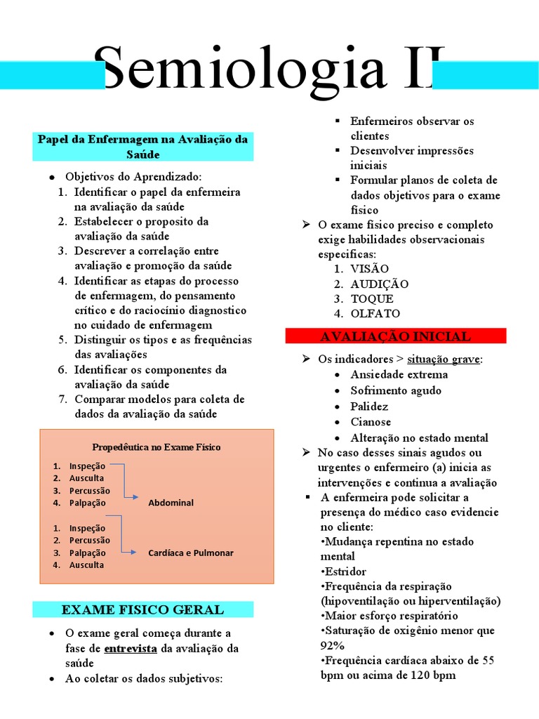 Semiologia II | PDF | Enfermagem | Ciências da Saúde