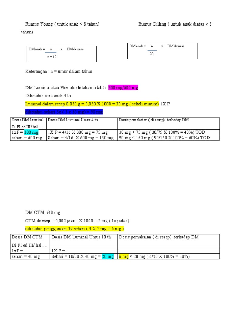 Cara Perhitungan Dosis Rumus Young | PDF