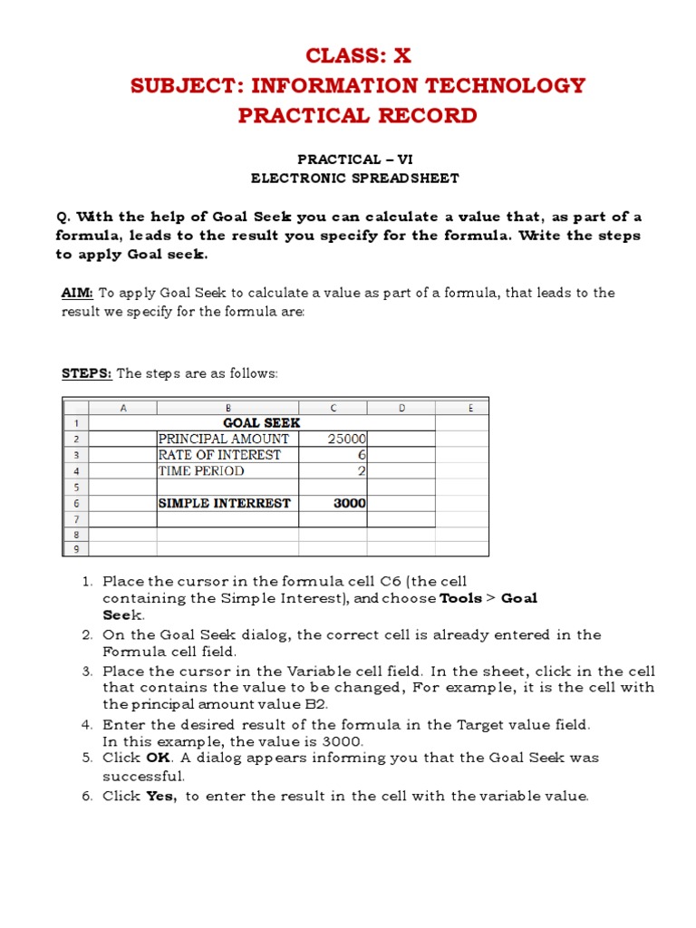 Class X Electronicspreadsheet Practical Record | PDF | Spreadsheet | Computing