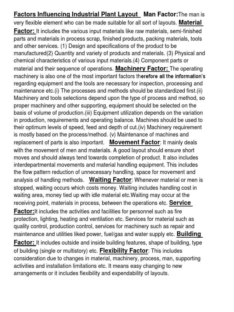 Factors Influencing Plant Layout | PDF | Machines | Mechanical Engineering