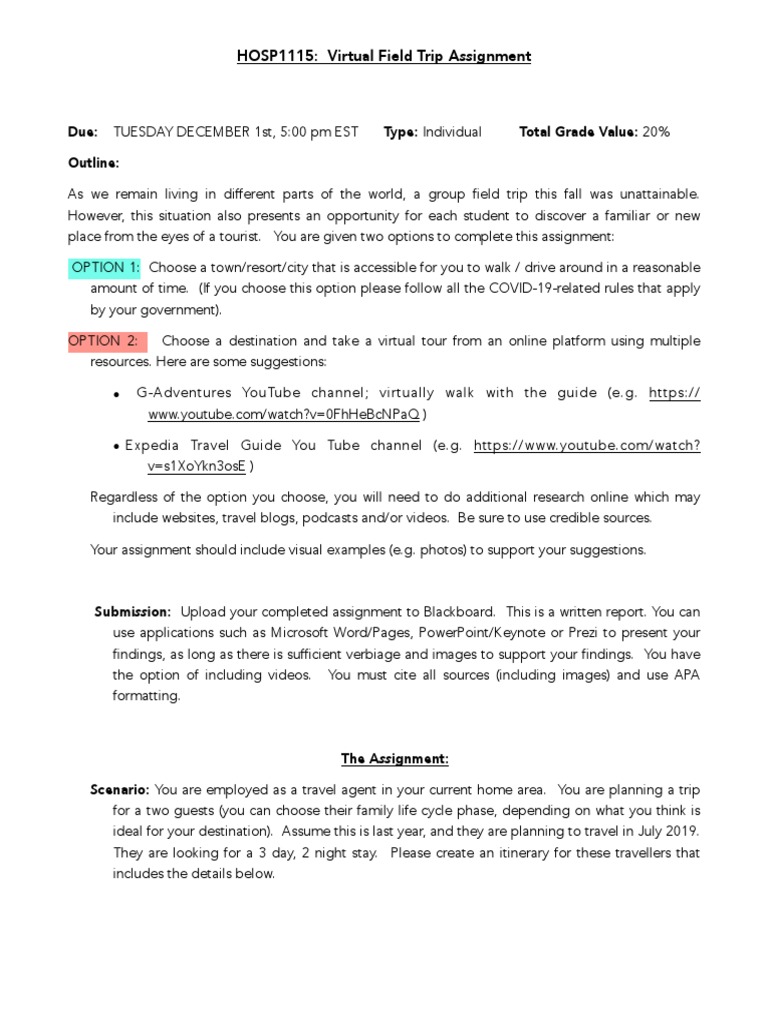 Virtual Tour Assignment | PDF | Hotel | You Tube