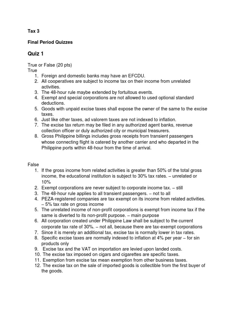 Excise Tax Quiz and Segment Tax Overview | PDF | Taxes | Tax Exemption