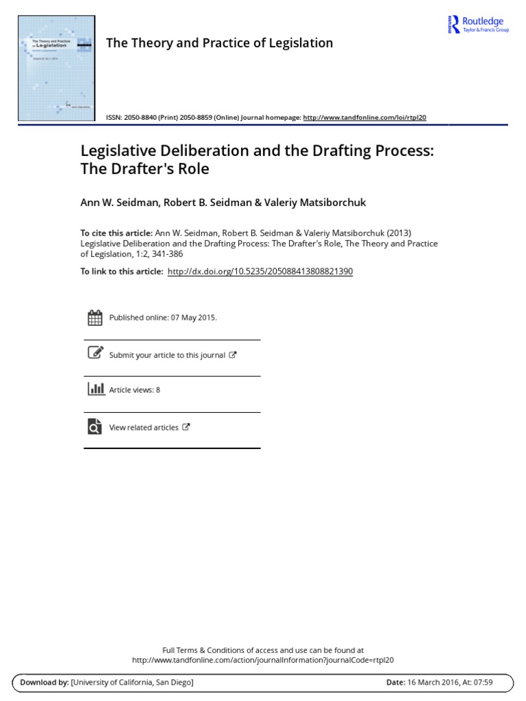 Legislative Deliberation and The Drafting Process: The Drafter's Role | PDF