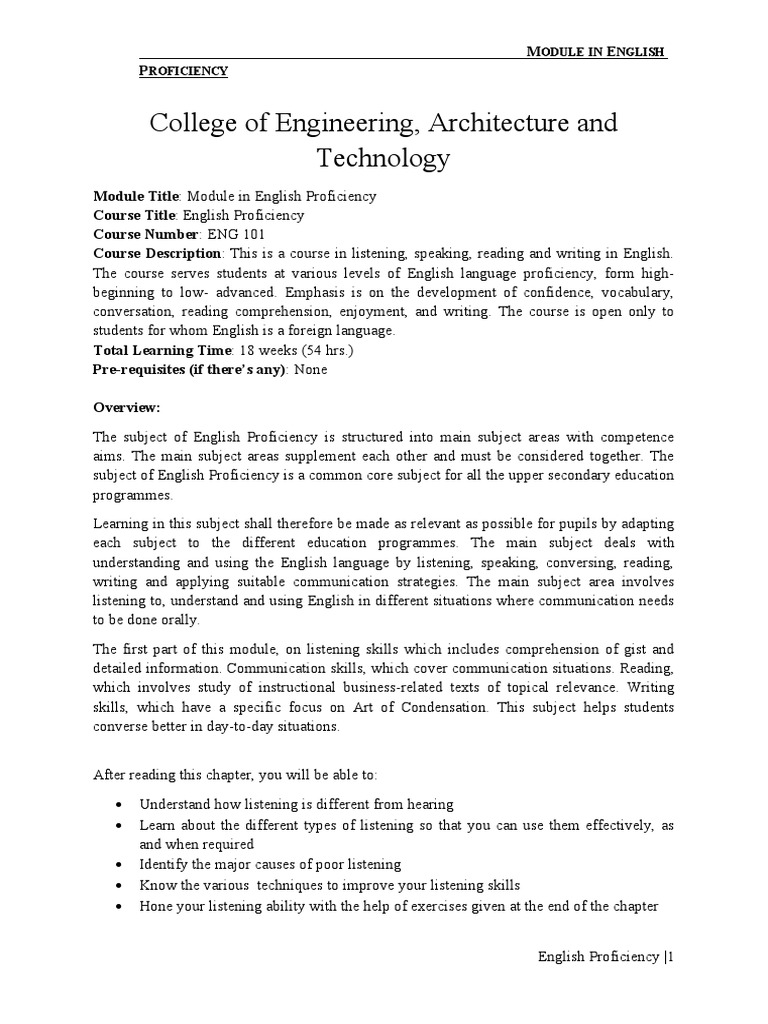 College of Engineering, Architecture and Technology: Odule IN Nglish ...